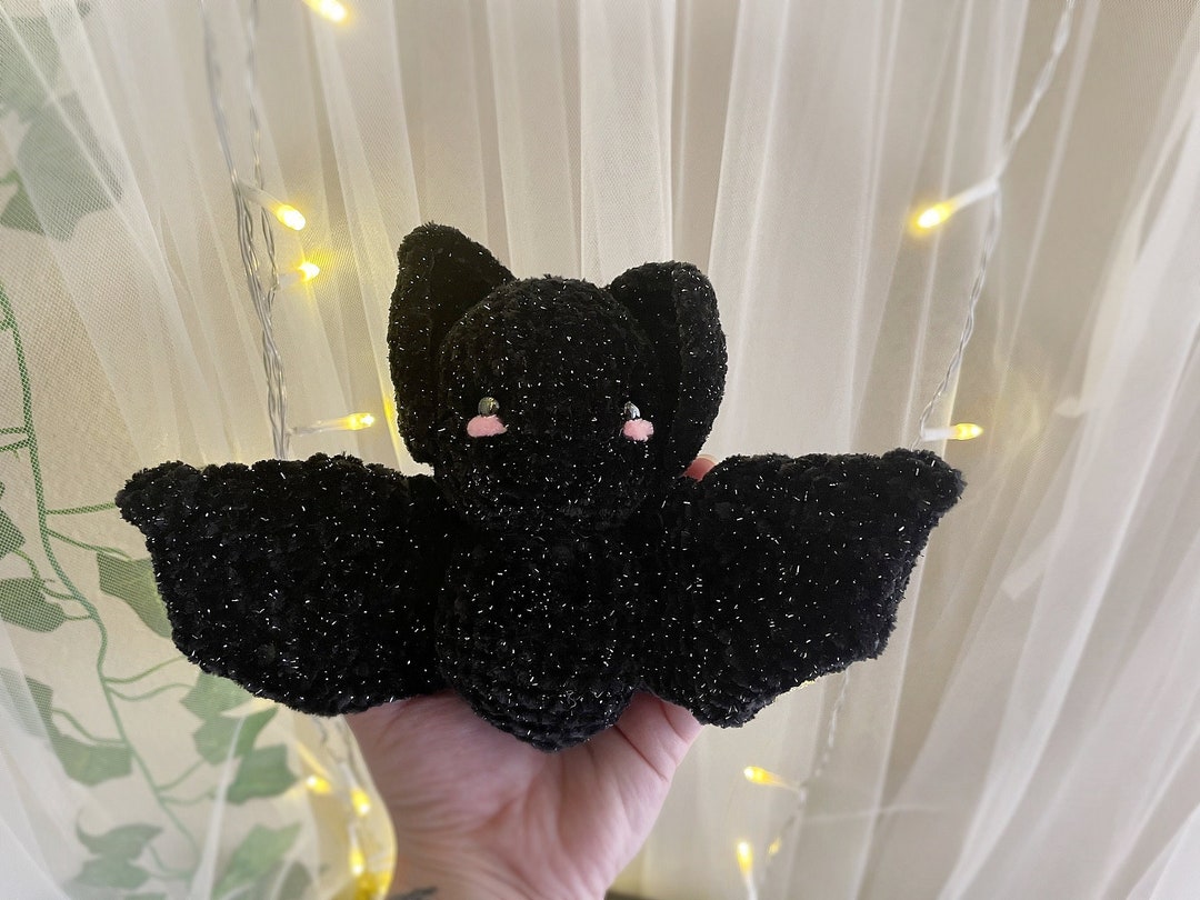 Black Velvet Crocheted Bat, With Glitter and Pink Blush. Soft Plush Toy ...