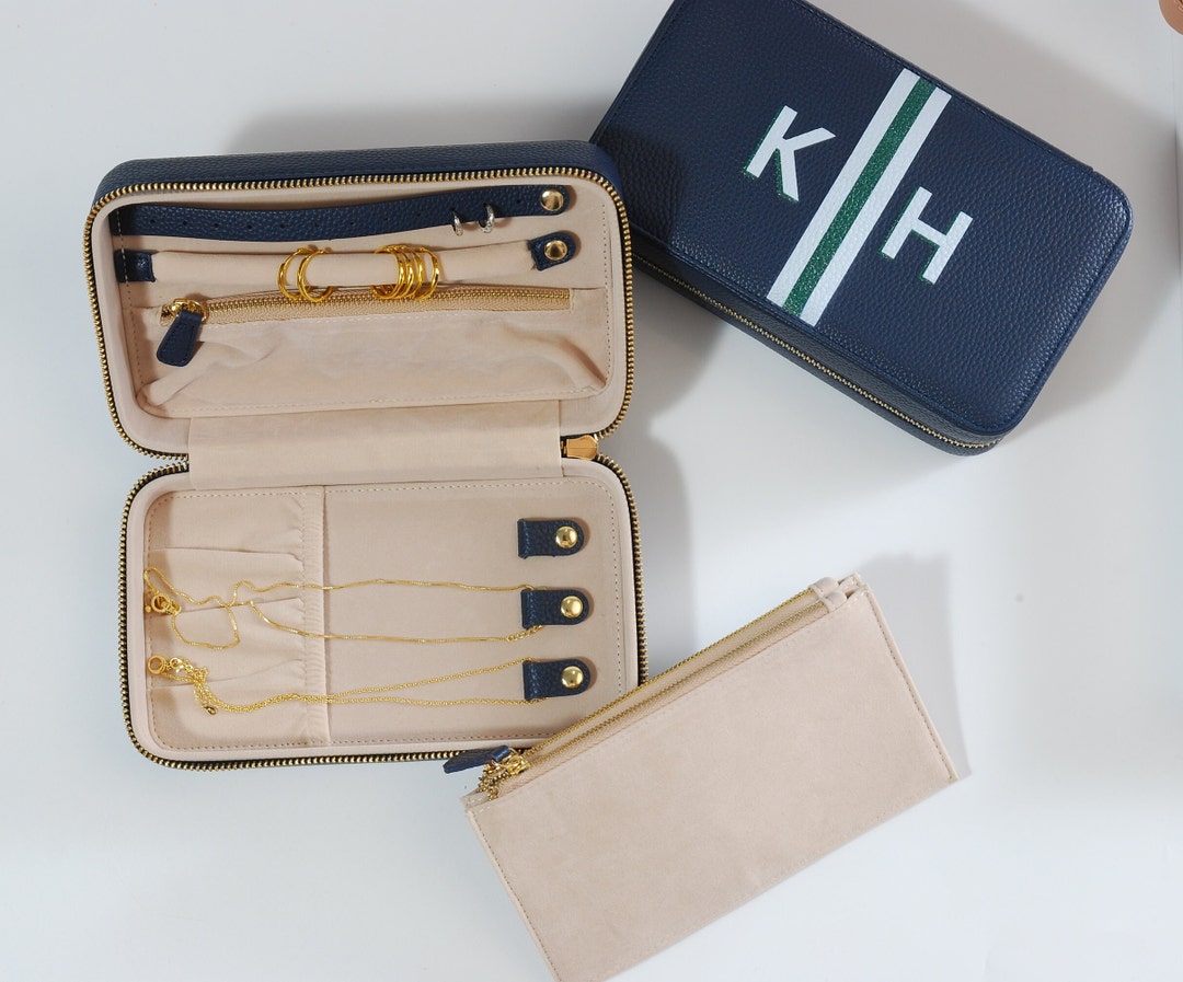 Personalized Large Travel Jewelry Case Shadow Printed,pebbled Leather Travel Jewelry Organizer ...