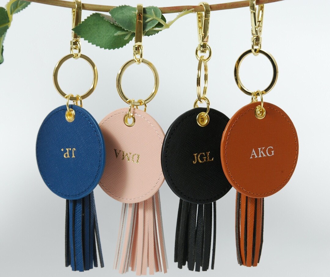 Personalized Leather Tassel Keychain, Foil Debossed Leather Keychain ...