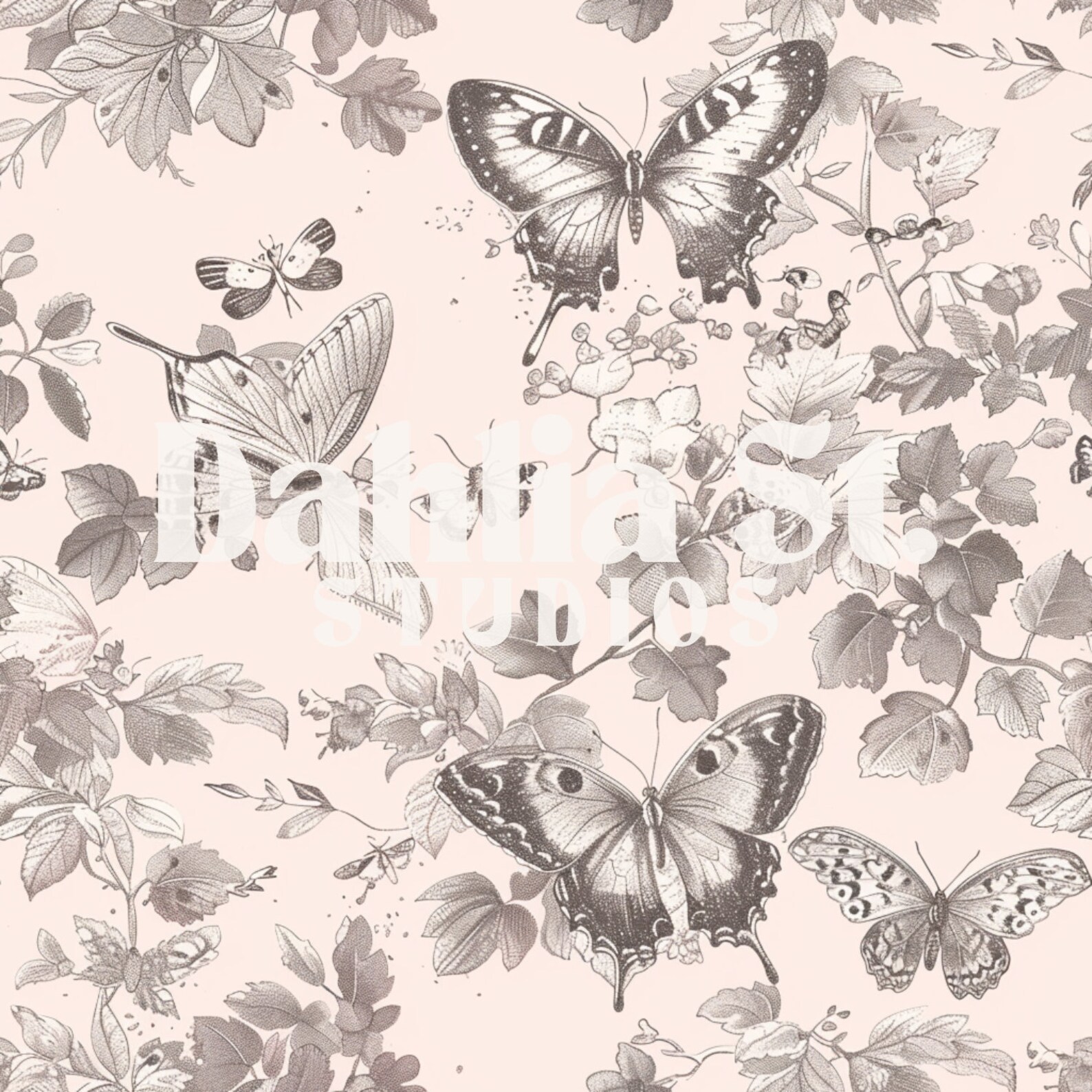 Toile Butterflies | Pink & Gray | Seamless File | Repeating Pattern ...