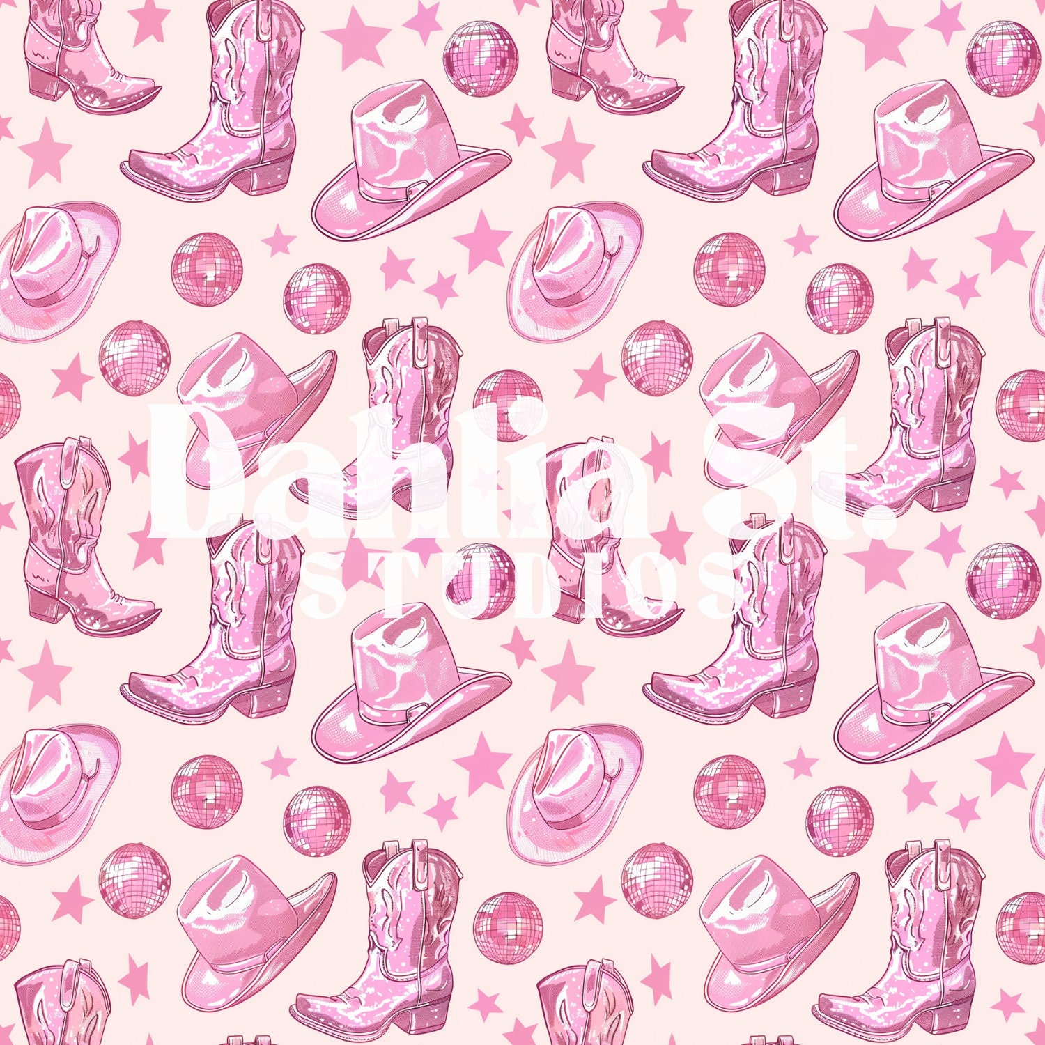Disco Cowgirl | Cowboy | Pink | Seamless File | Repeating Pattern ...