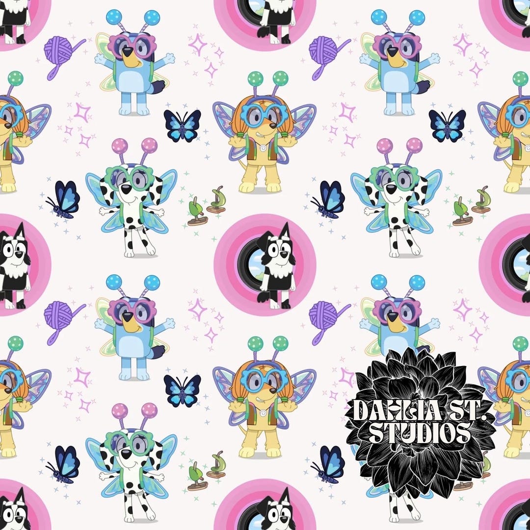 Bluey Space Bingo Heeler Blue Dog Seamless Pattern Repeating Print ...