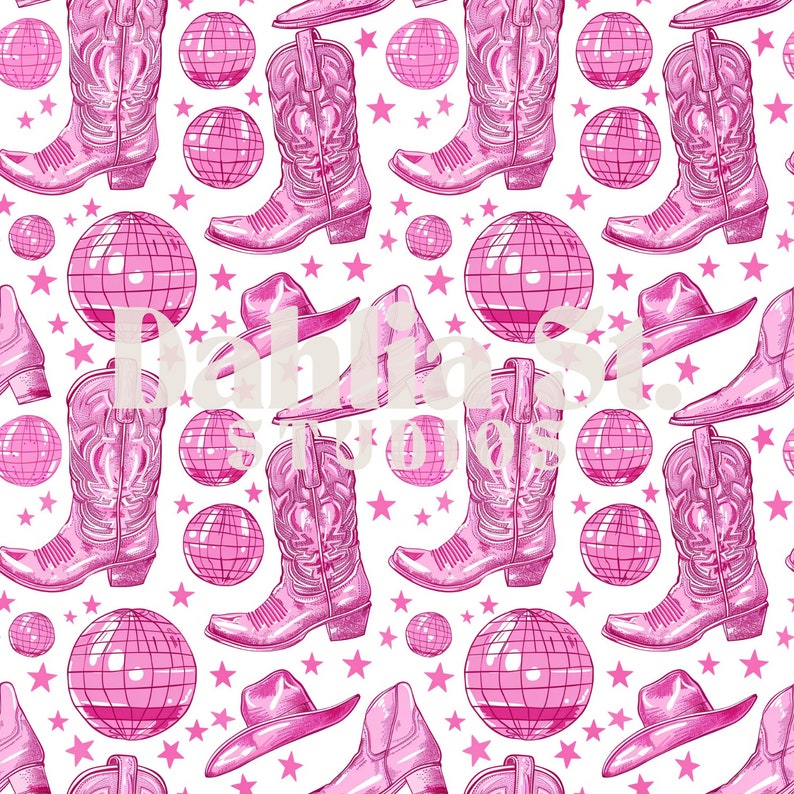 Disco Cowgirl | Cowboy | Pink | Seamless File | Repeating Pattern ...