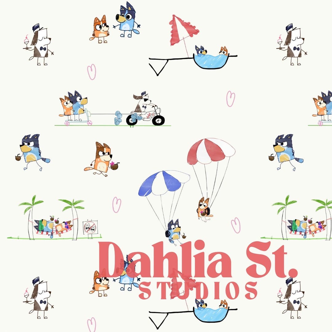 Bluey | Getaway | Drawing | Bingo | Heeler | Blue Dog | Seamless ...