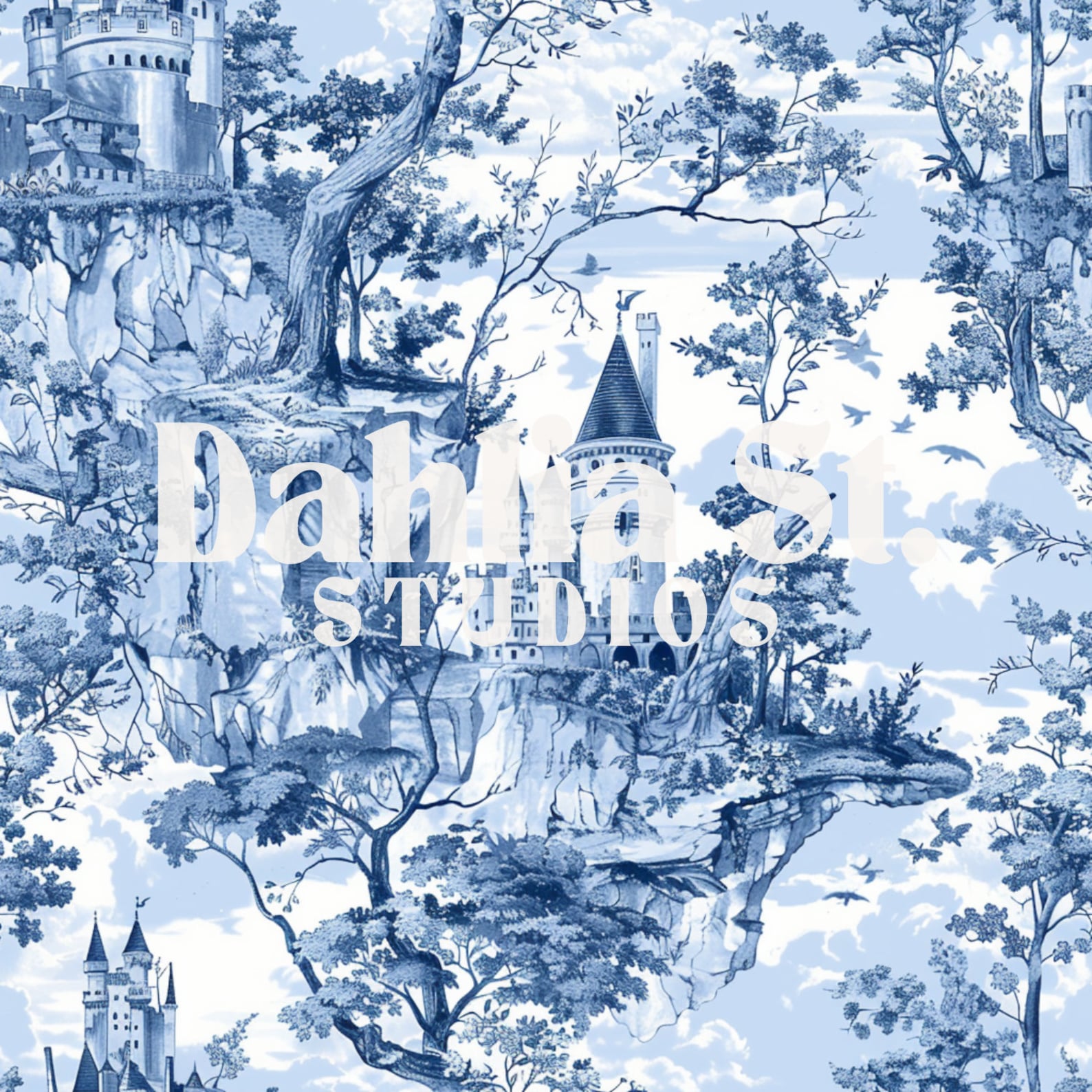 Toile | Blue | Castle | Seamless File | Repeating Pattern | Digital ...