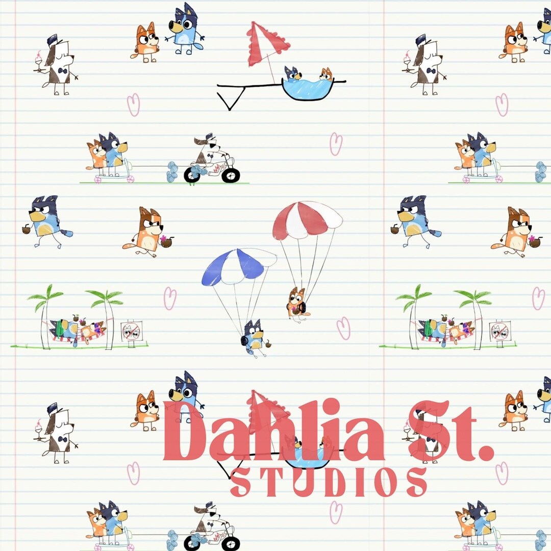 Bluey Getaway Drawing Bingo Heeler Blue Dog Seamless Pattern Repeating ...