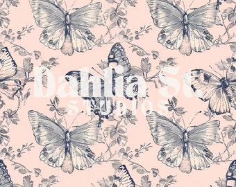 Toile Butterflies | Pink & Gray | Seamless File | Repeating Pattern ...