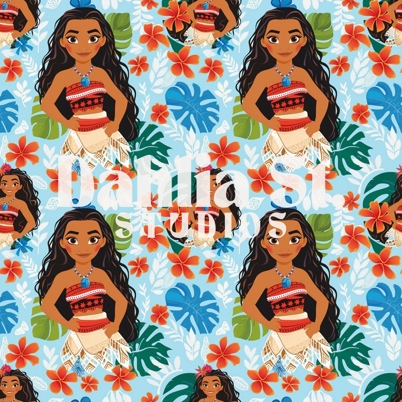 Moana Ocean Princess Magical Seamless File Repeating Pattern Digital ...