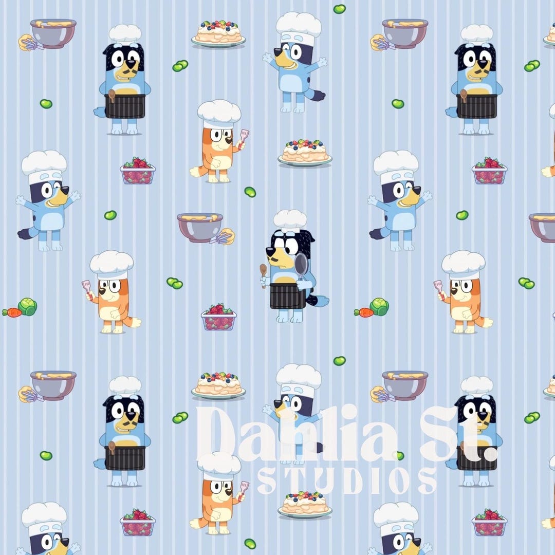 Bluey | Pavlova | Chef | Cooking | Bingo | Heeler | Blue Dog | Seamless ...