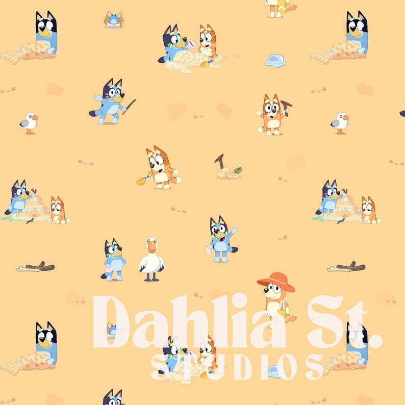 Bluey | Grannies | Bingo | Heeler | Blue Dog | Seamless Pattern ...