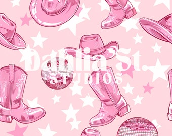 Disco Cowgirl | Cowboy | Pink | Seamless File | Repeating Pattern ...