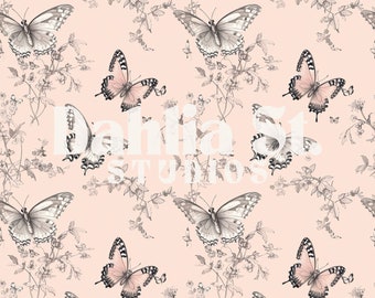 Toile Butterflies | Pink & Gray | Seamless File | Repeating Pattern ...