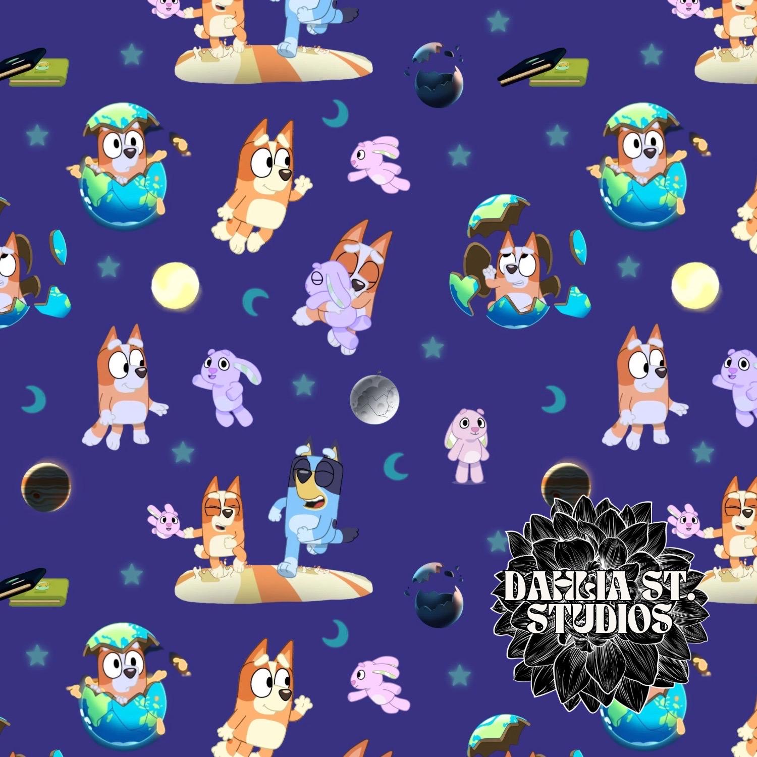 Bluey Sleepytime Bingo Heeler Blue Dog Seamless Pattern Repeating Print ...