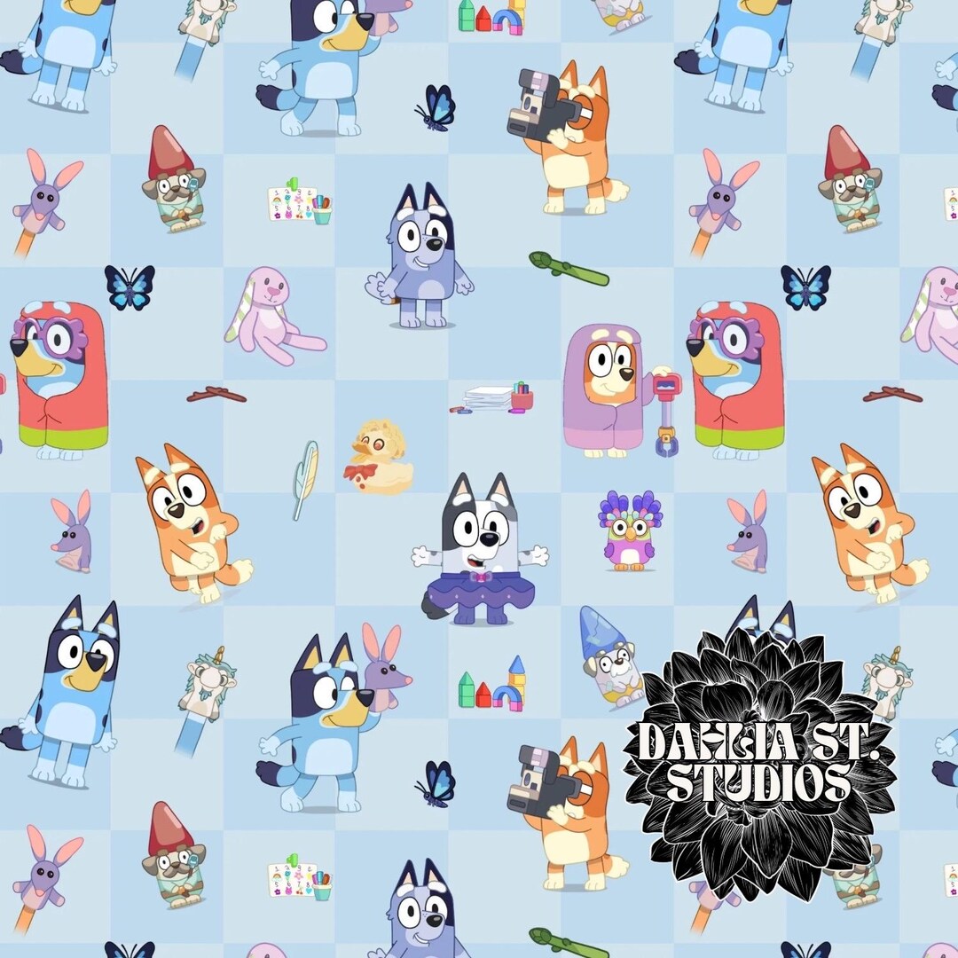 Bluey | Play Time | Bingo | Heeler | Blue Dog | Seamless Pattern ...