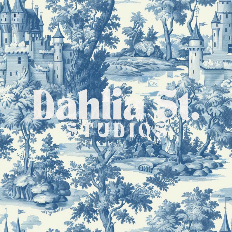 Toile | Blue | Castle | Seamless File | Repeating Pattern | Digital ...