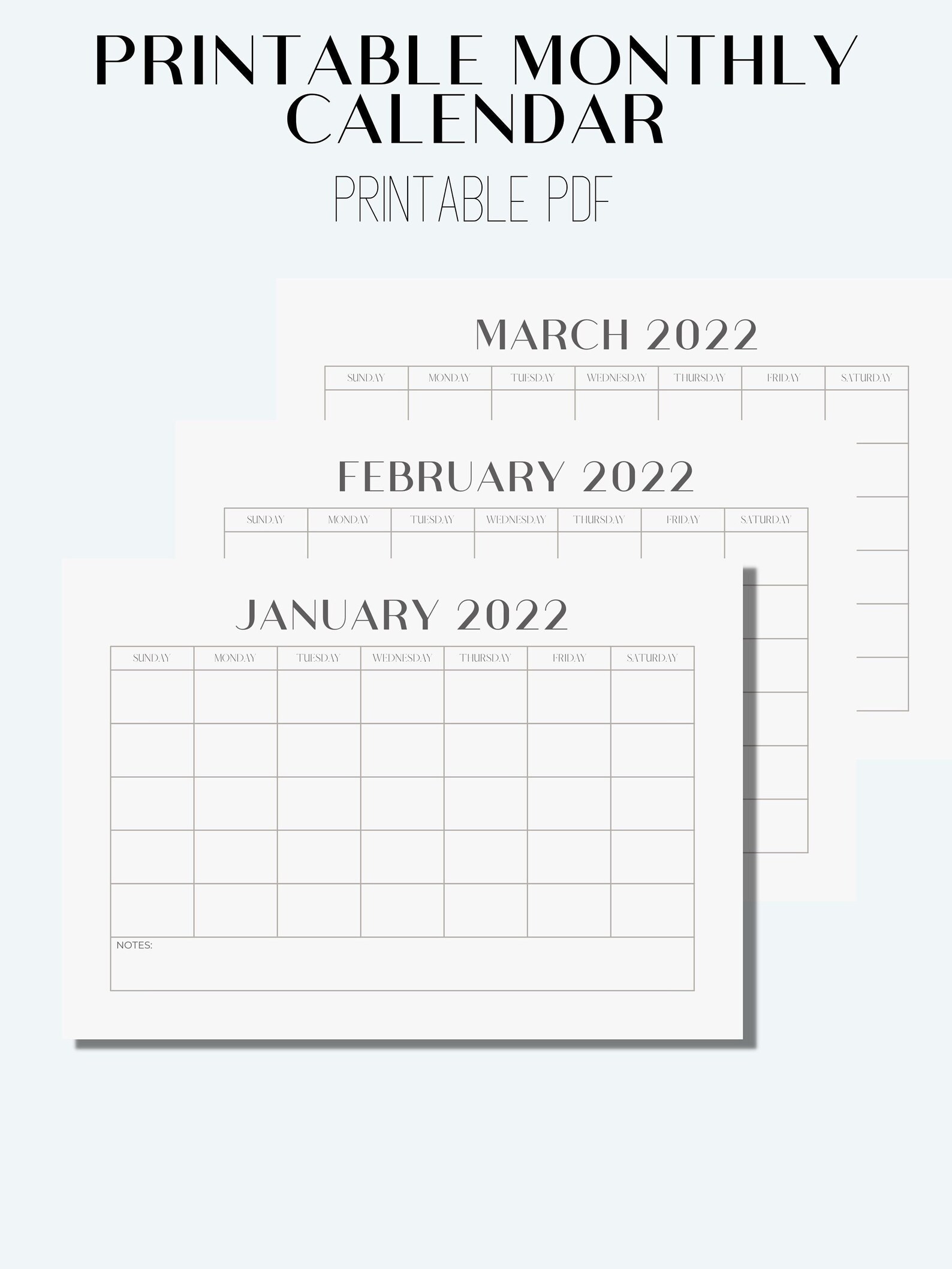 Printable Monthly Calendar 2022 Instant Download Print at | Etsy
