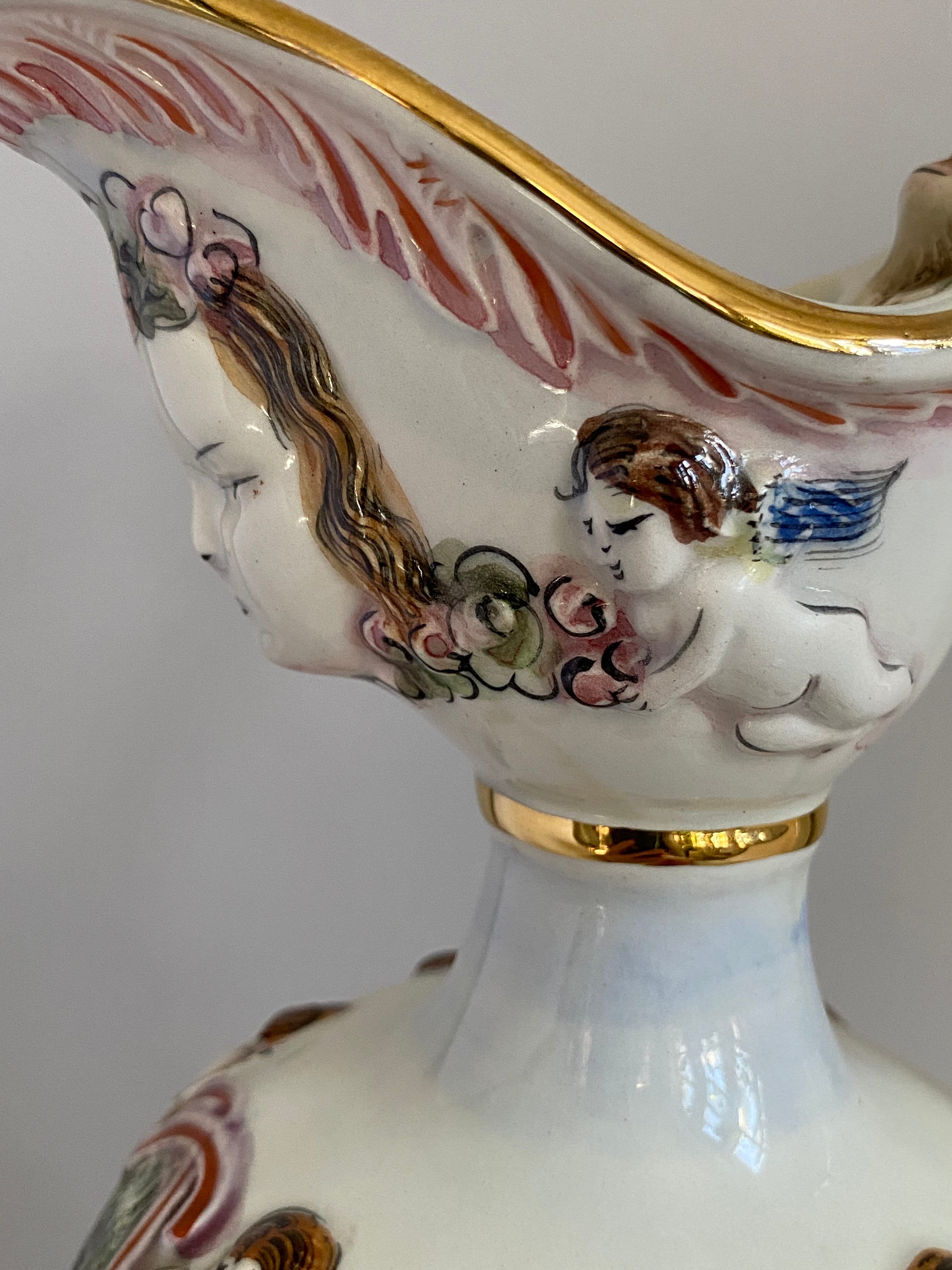 R. Capodimonte Italy Porcelain Pitcher Vase Large 14” 20th Century ...