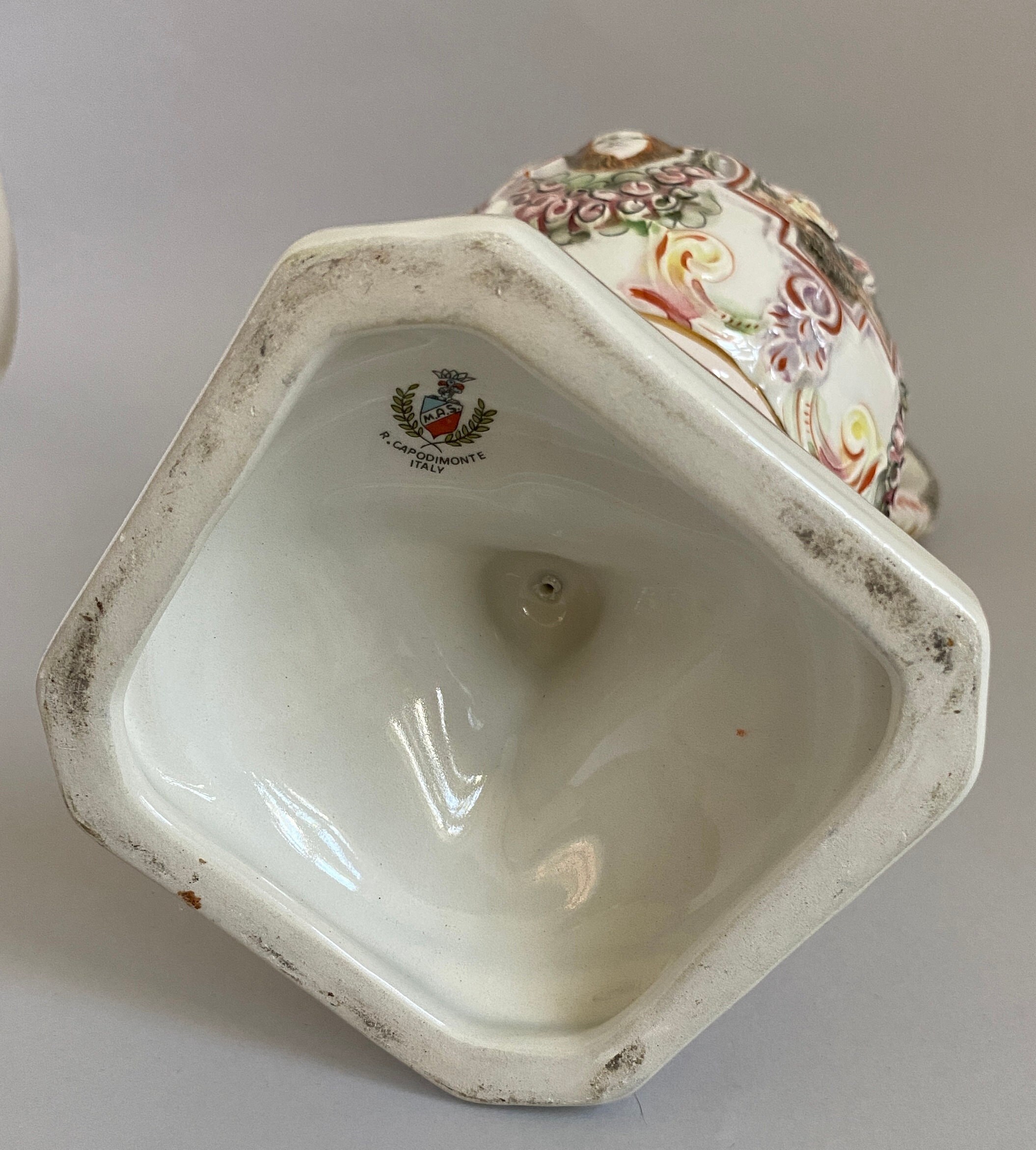 R. Capodimonte Italy Porcelain Pitcher Vase Large 14” 20th Century ...