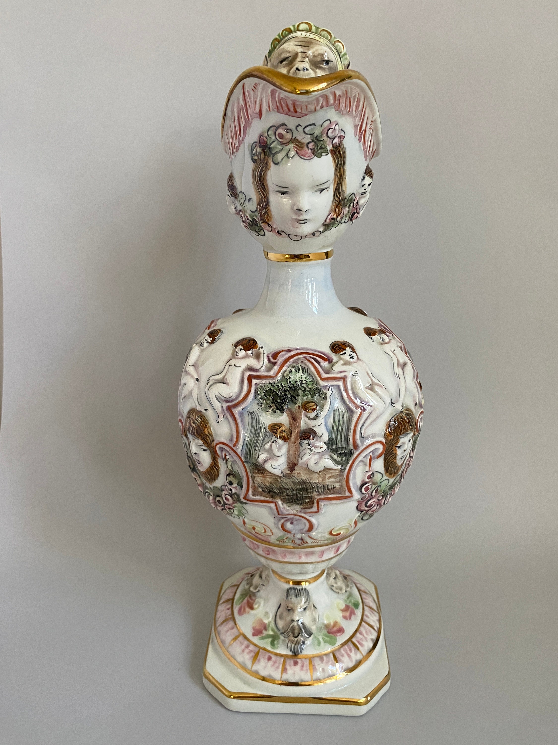 R. Capodimonte Italy Porcelain Pitcher Vase Large 14” 20th Century ...