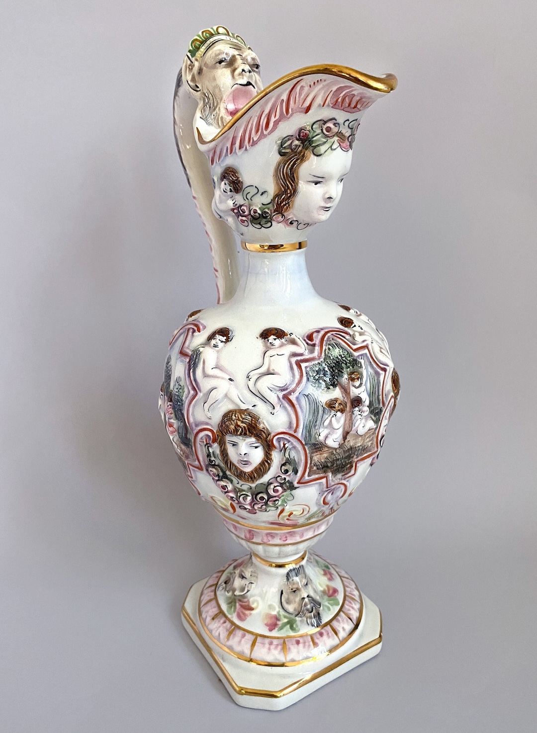 R. Capodimonte Italy Porcelain Pitcher Vase Large 14” 20th Century ...