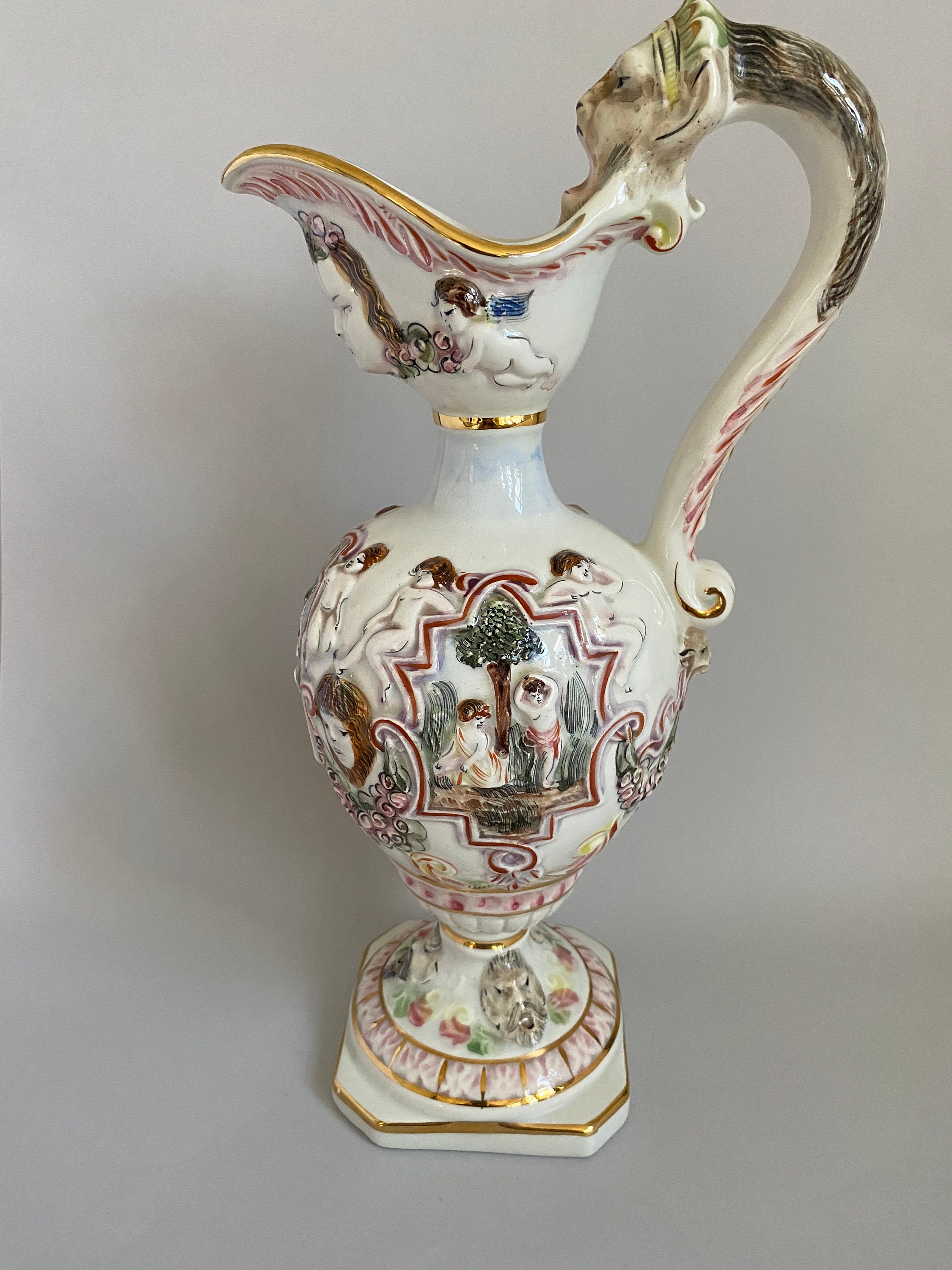 R. Capodimonte Italy Porcelain Pitcher Vase Large 14” 20th Century ...