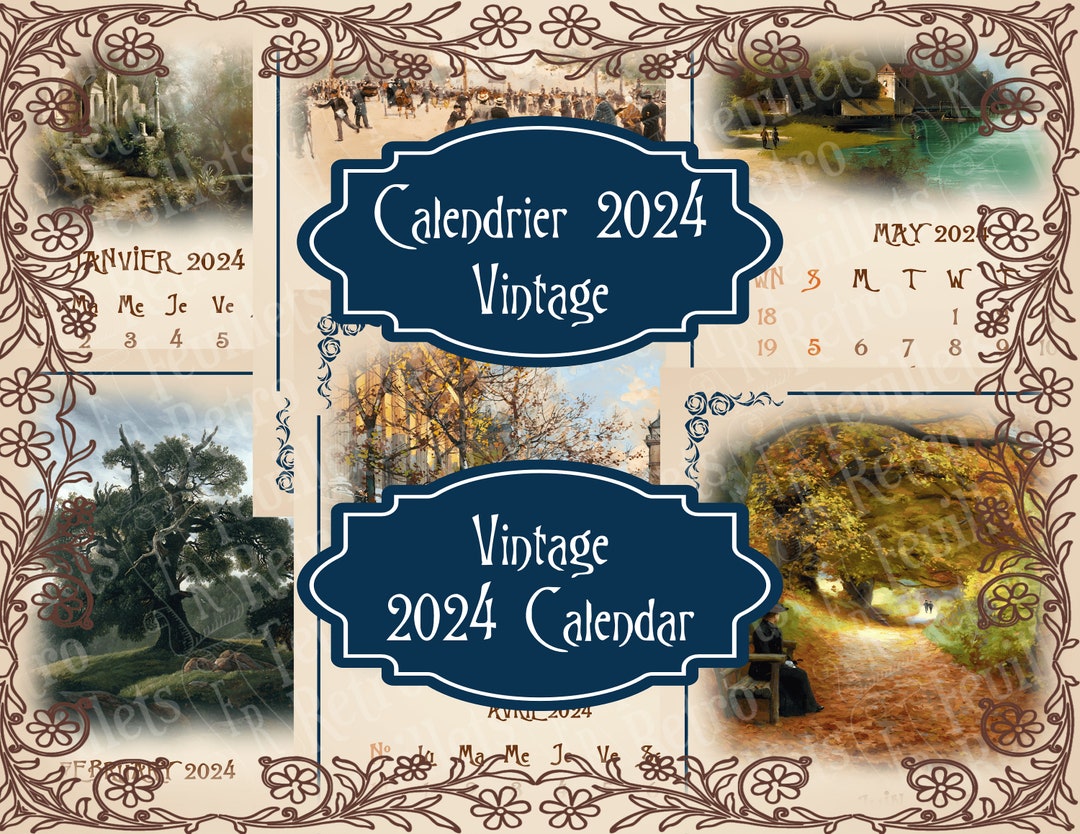 Vintage Monthly Calendar 2024 French and English Version Wall ...