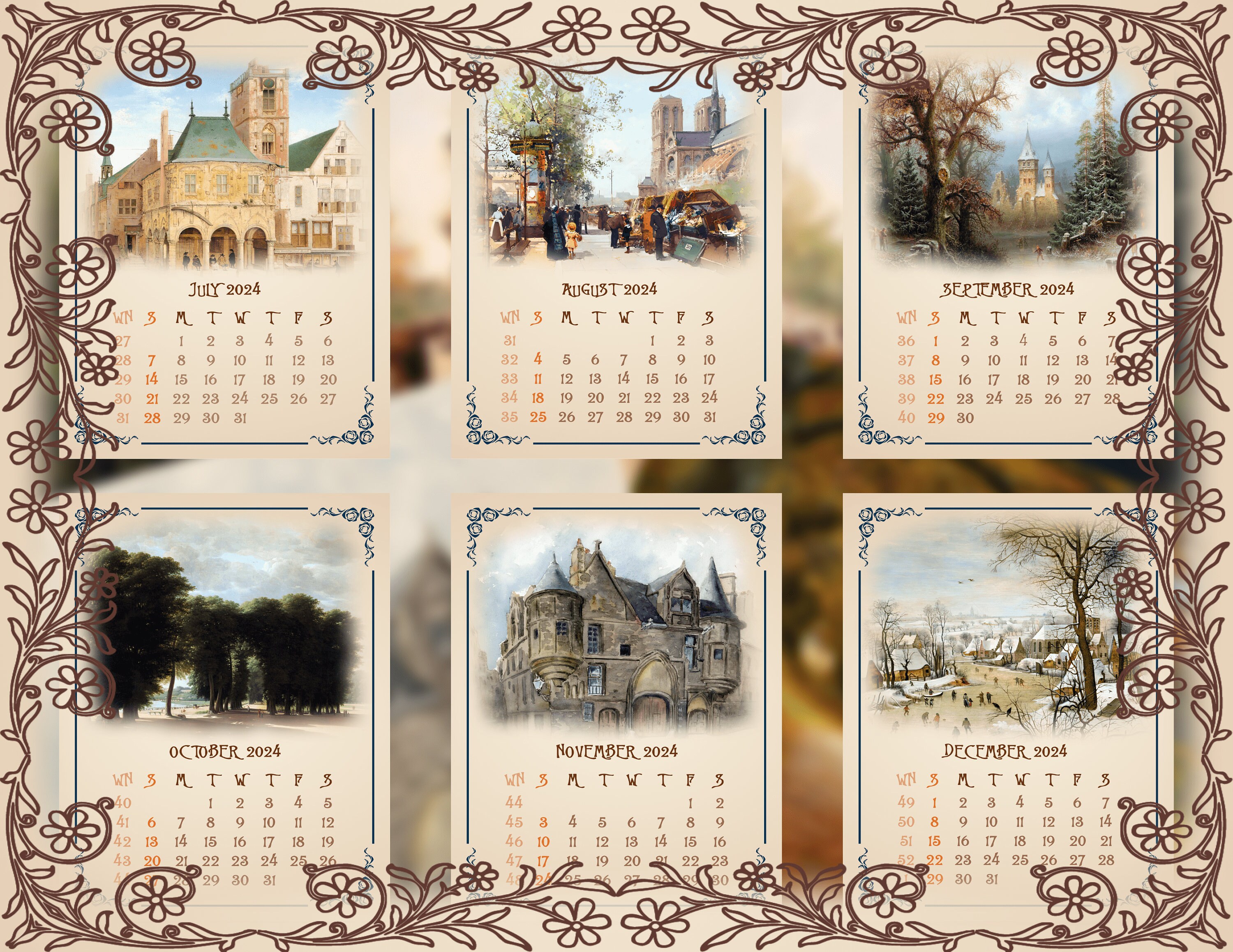 Vintage Monthly Calendar 2024 French and English Version Wall ...