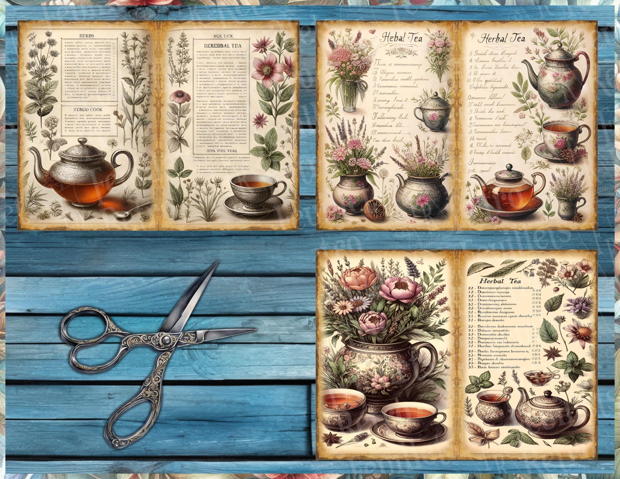Vintage Herbal Tea Recipe Pages for Junk Journal, Collage, Cooking ...