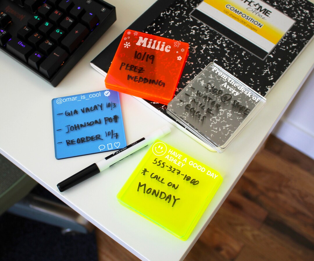 Personalized Acrylic Dry Erase Notes, Personalized Desk Name, Colorful ...