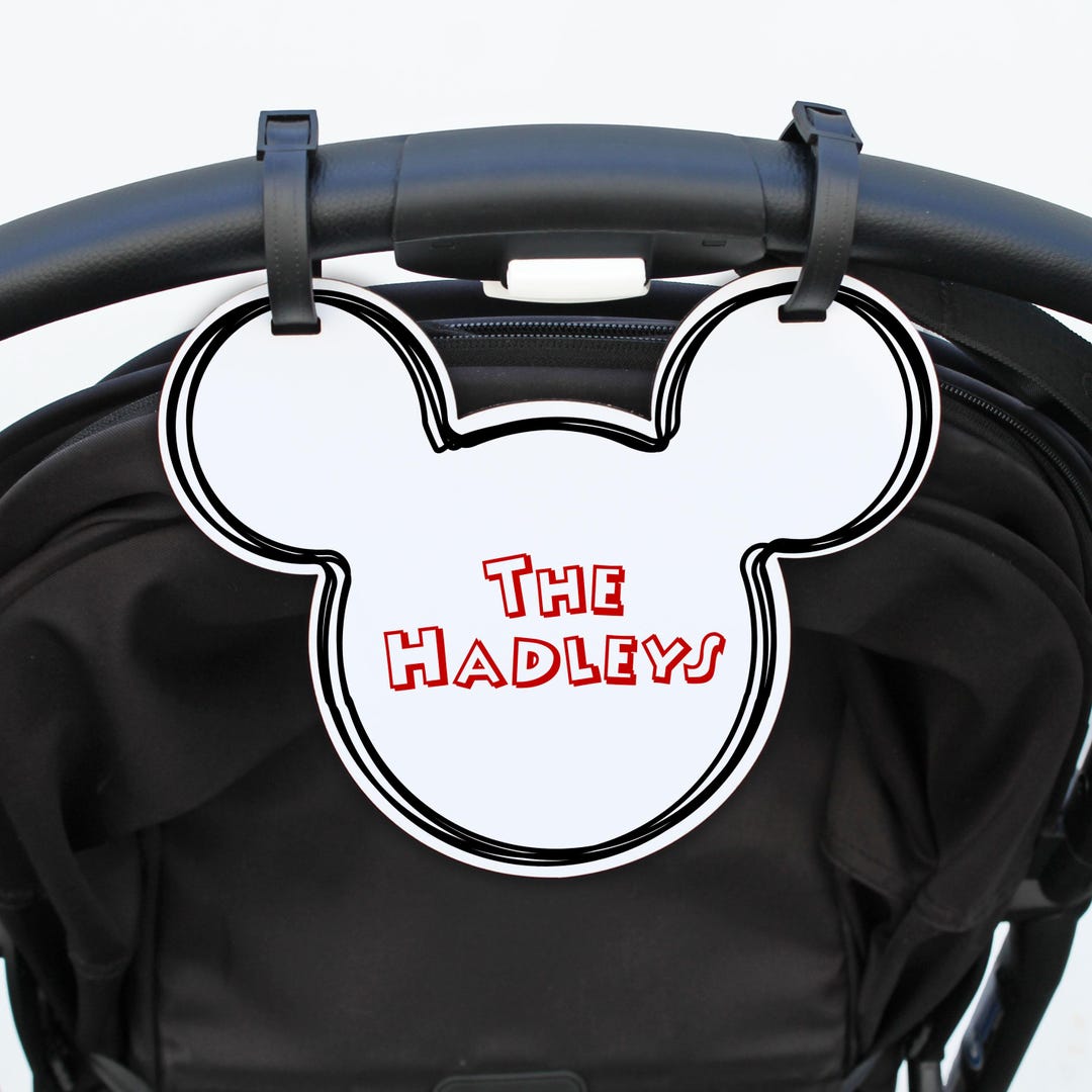 Personalized Mouse Ears Stroller Sign, Theme Park Family Name Tag - Etsy
