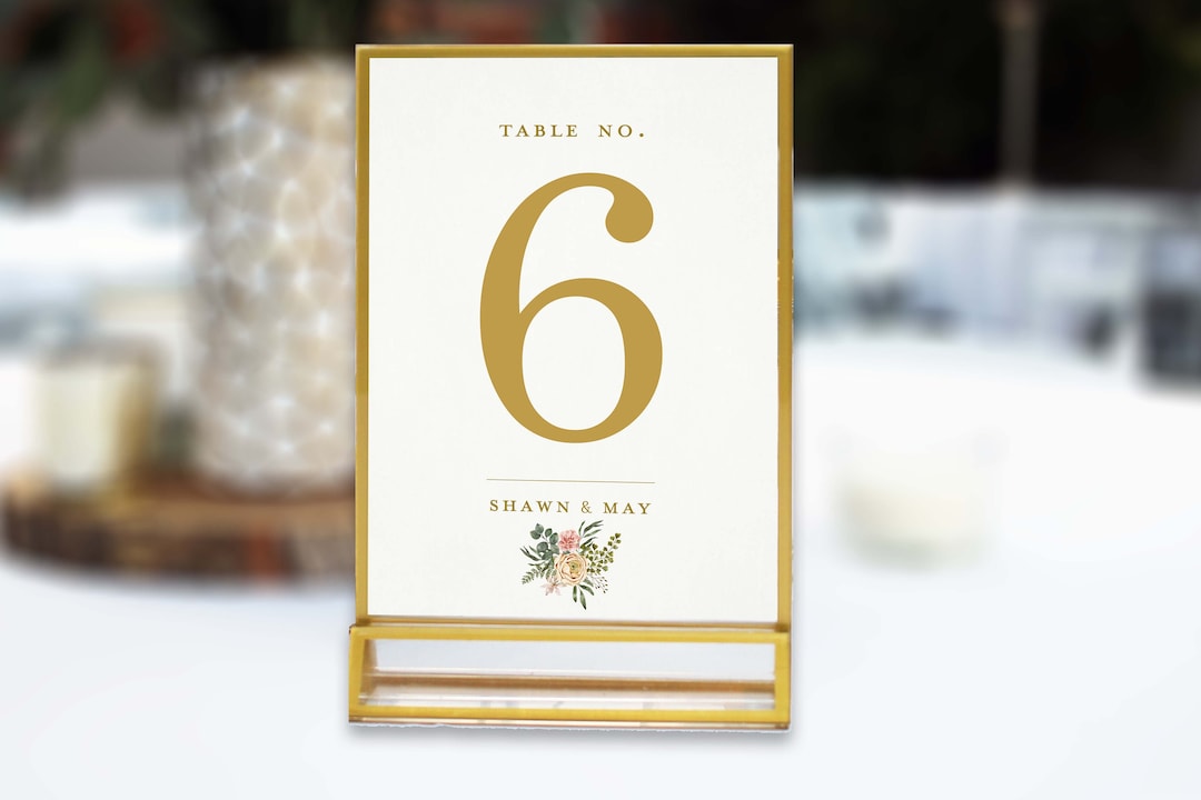 Wedding Table Sign With Gold Stand Gold Wedding Table Numbers Gold Trim ...