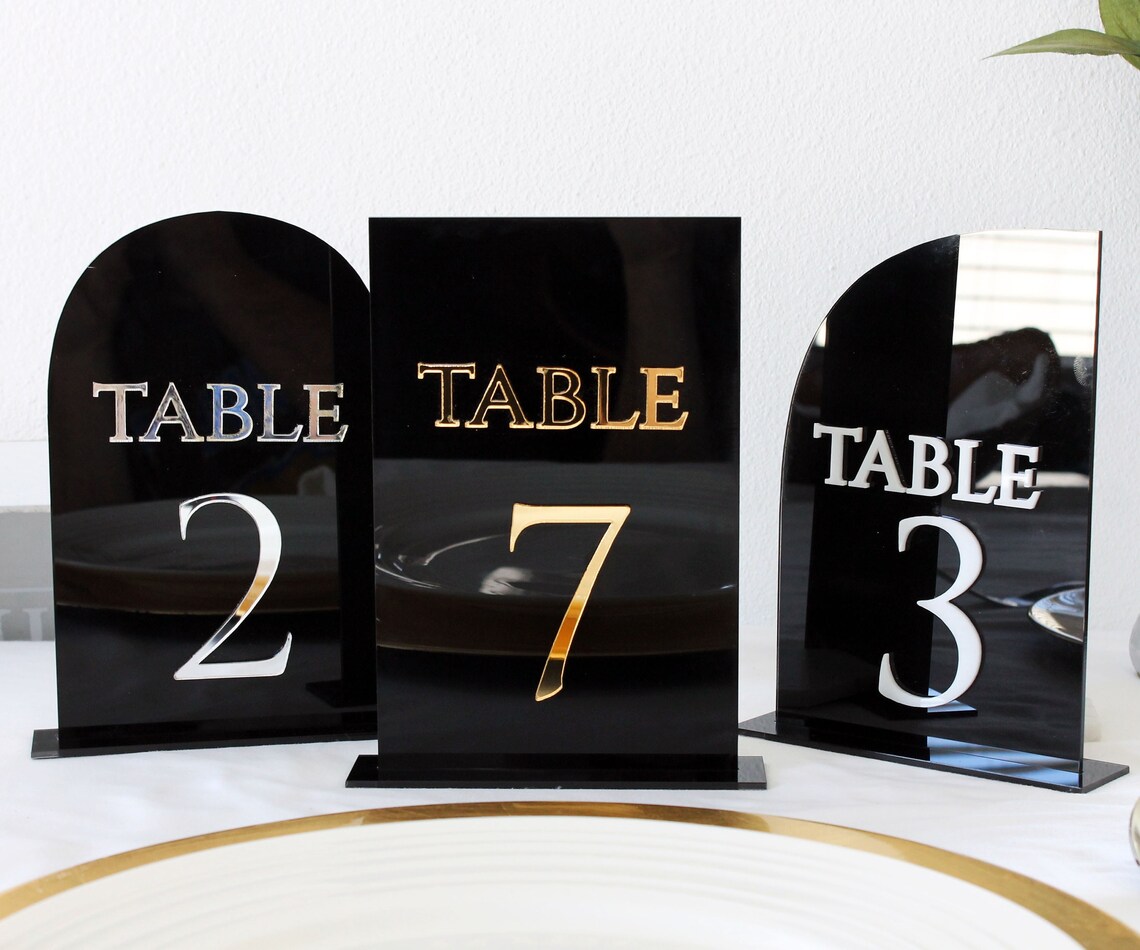 Black Silver Table Number, Luxury Wedding, Acrylic Wedding Decor, Laser ...