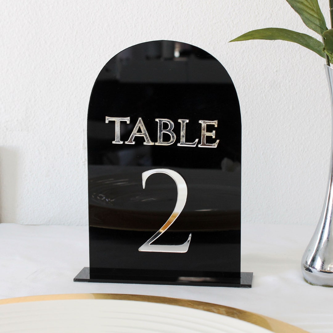 Black Silver Table Number, Luxury Wedding, Acrylic Wedding Decor, Laser ...
