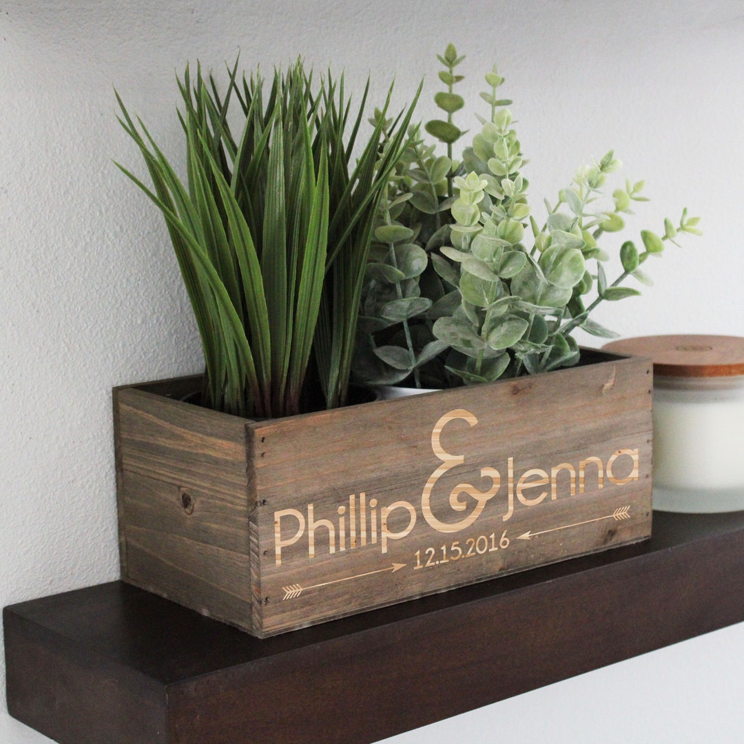 Family Name Engraved Wood Planter Box, Indoor Planter - Etsy