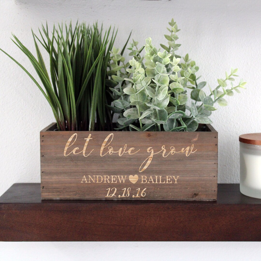 Let Love Grow, Personalized Planter Box, Custom Wood Planter Box ...