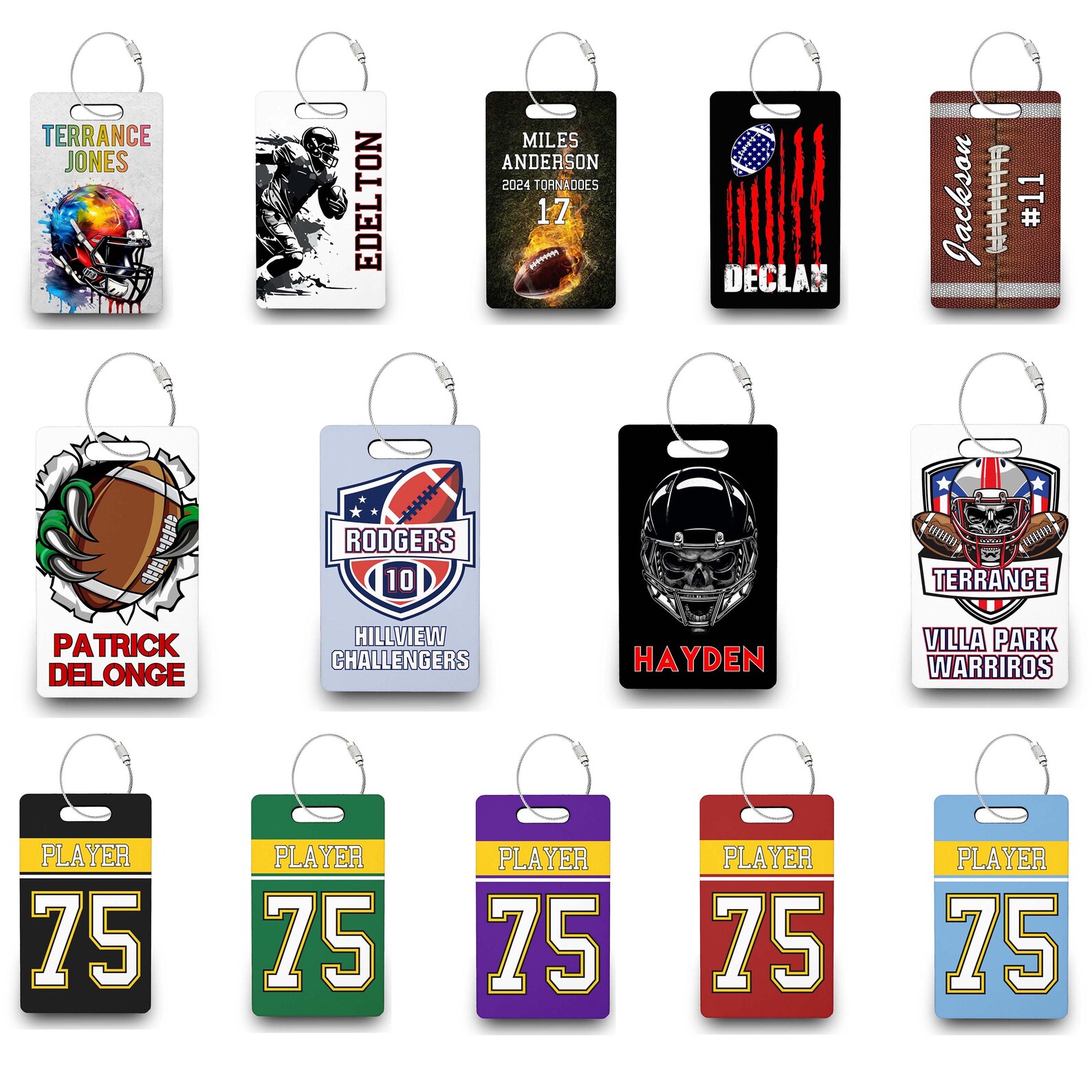 Personalized Football Name Tag, Football Bag and Keychain Tags ...