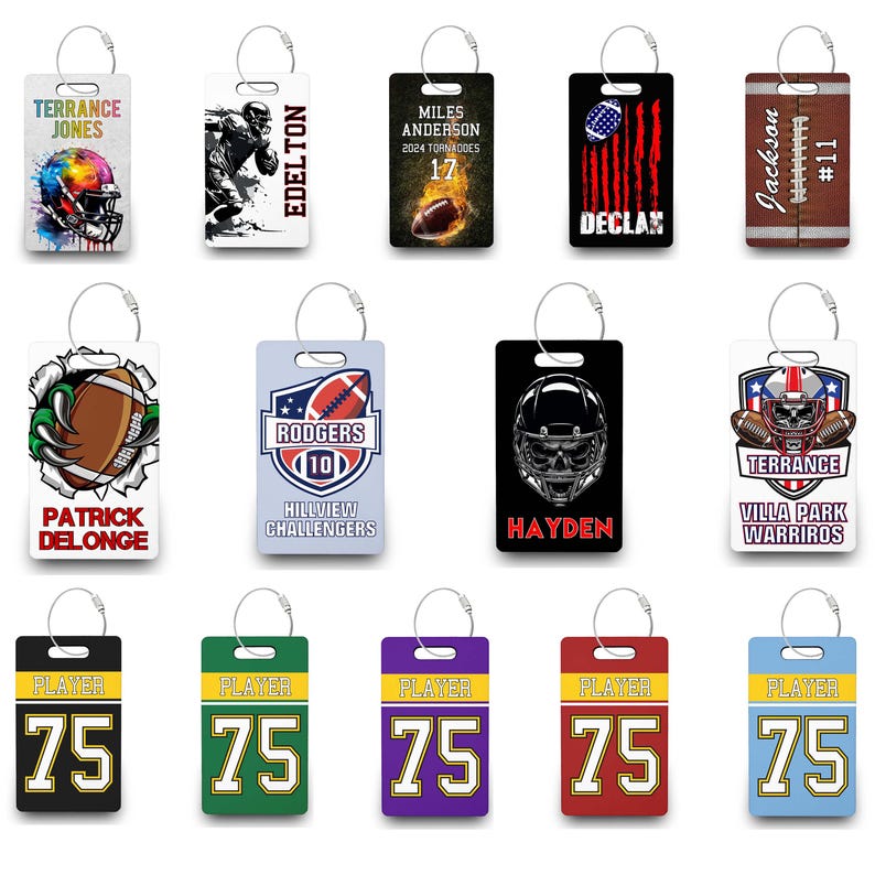 Personalized Football Name Tag, Football Bag and Keychain Tags ...