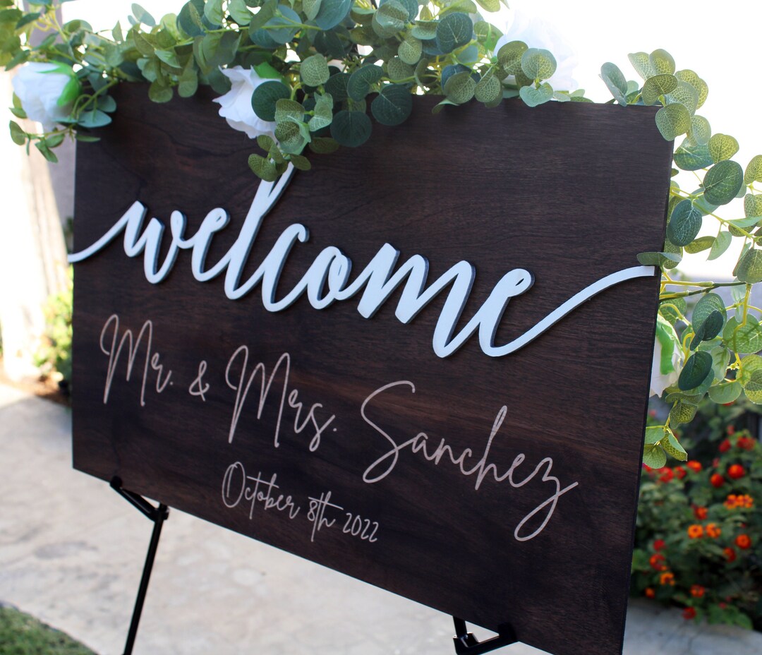 Wedding Welcome Sign Large Welcome Sign Walnut Wood Welcome Sign ...