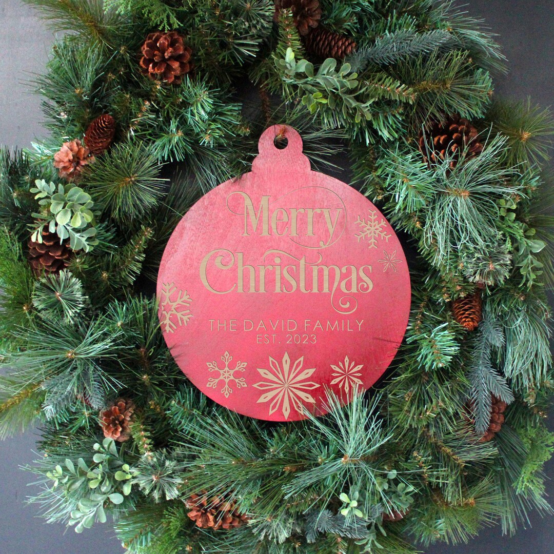 Personalized Christmas Wreath Wood Sign, Custom Wood Christmas Wreath ...