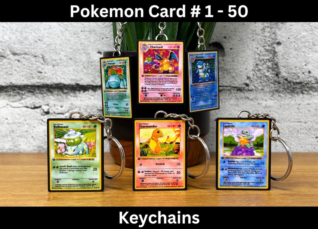 Pokemon Card Keychain 1-50, Mini TCG Trading, Base Set Jungle Fossil ...