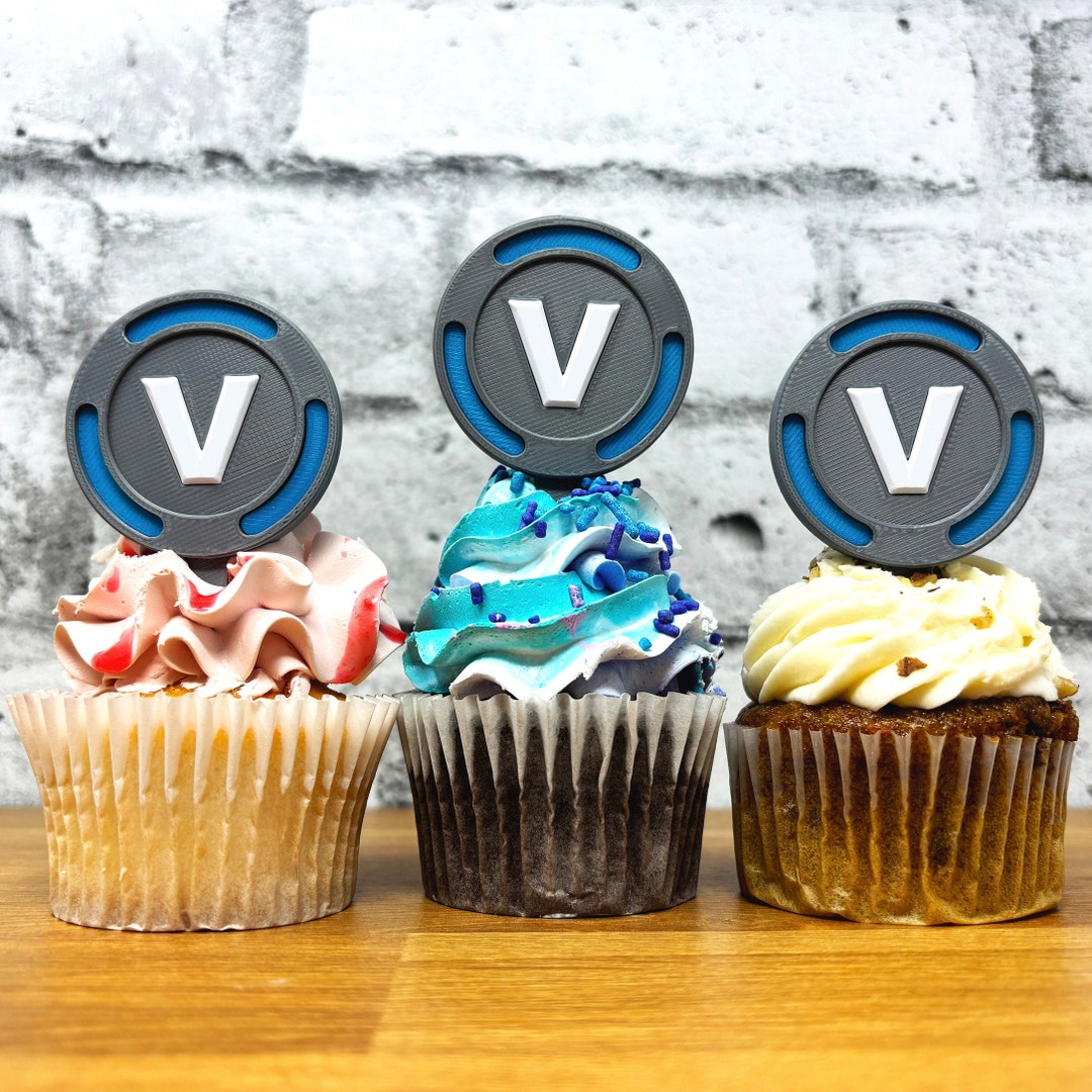 V-bucks Cupcake Toppers 3 Pack, Gamer Cup Cake Theme, Birthday Party ...