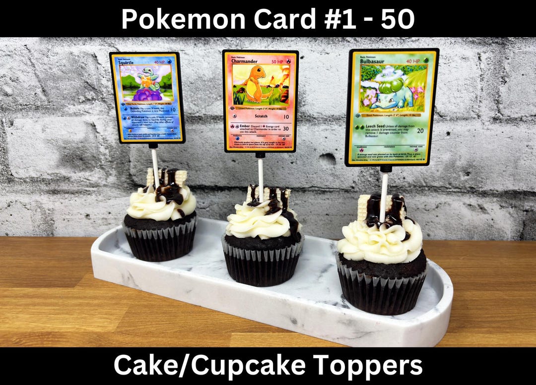 Pokemon Card Toppers: #1 - 50 (medium), Cupcake Cake Decor, Birthday ...