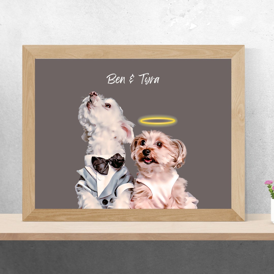 Dog Memorial Gift Personalized Custom Pet Portrait Multiple Pet ...