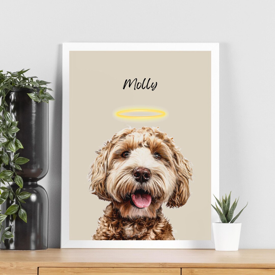 Custom Dog Loss Memorial Portrait With Halo Ring Dog Rainbow Bridge Dog ...