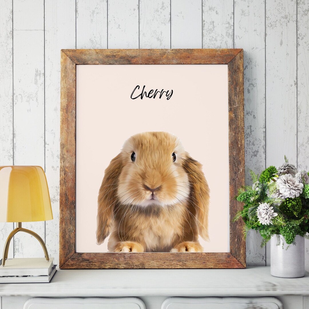 Rabbit Portrait Custom Bunny Portrait From Photo Valentines Gift for ...