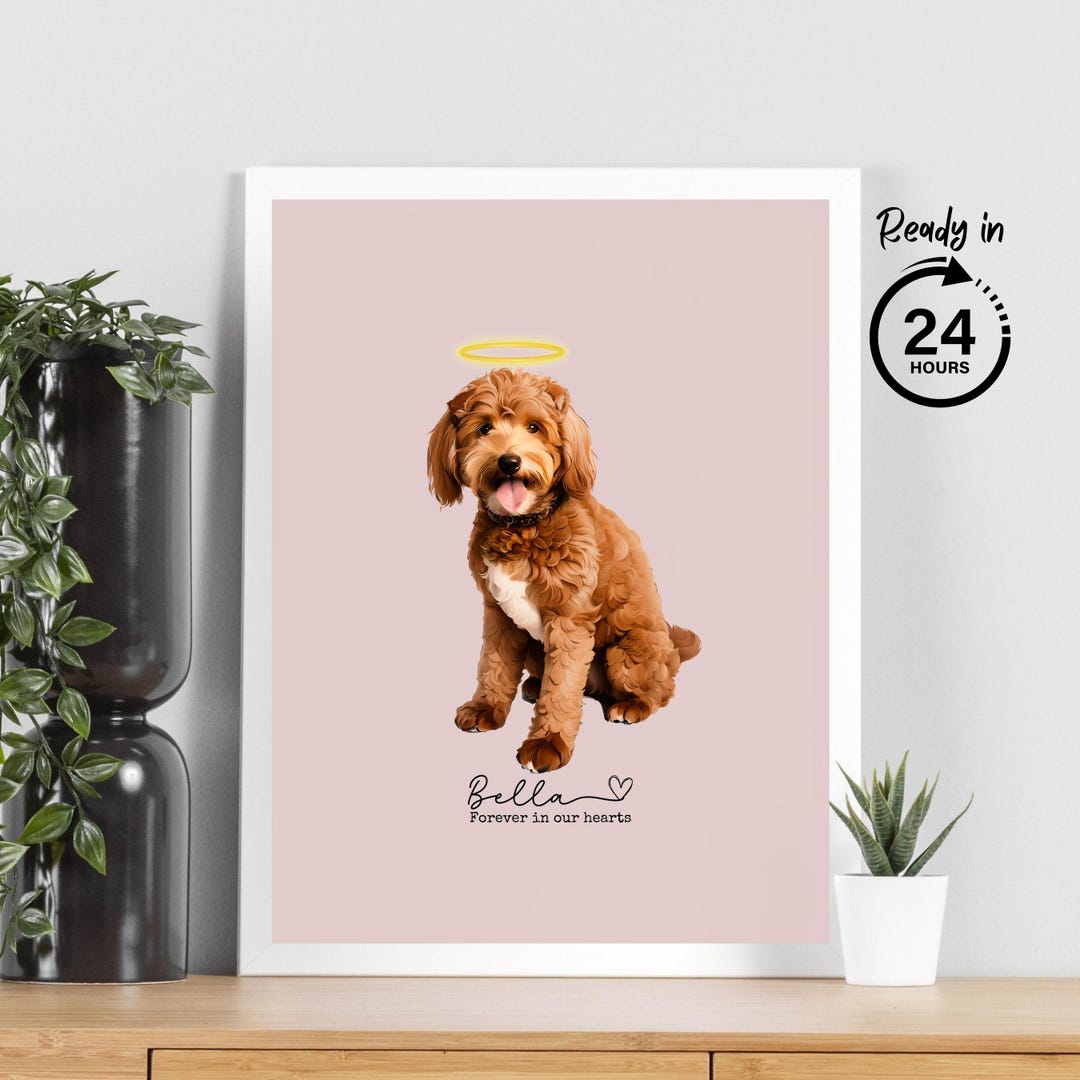 In Memory of Pet Portrait With Halo Ring and Quote Dog Memorial Gift ...