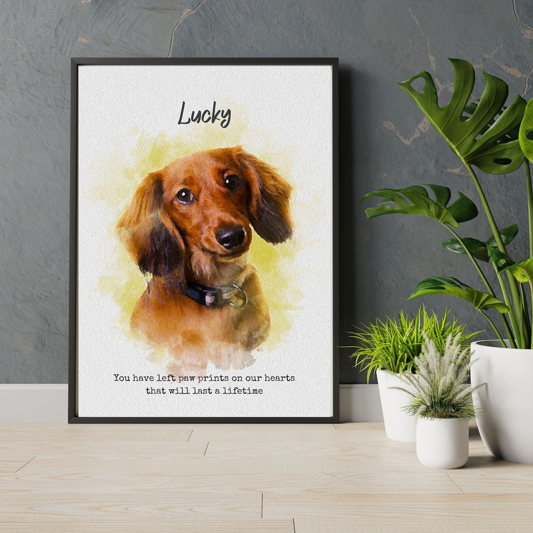 Custom Pet Watercolor Portrait Framed Pet Portrait Memorial Dog ...
