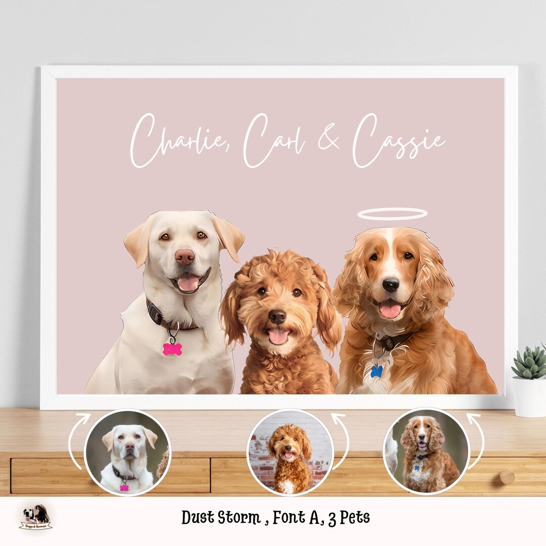 Custom Pet Portrait Dog Multiple Dog Portrait Painting Digital Pet ...