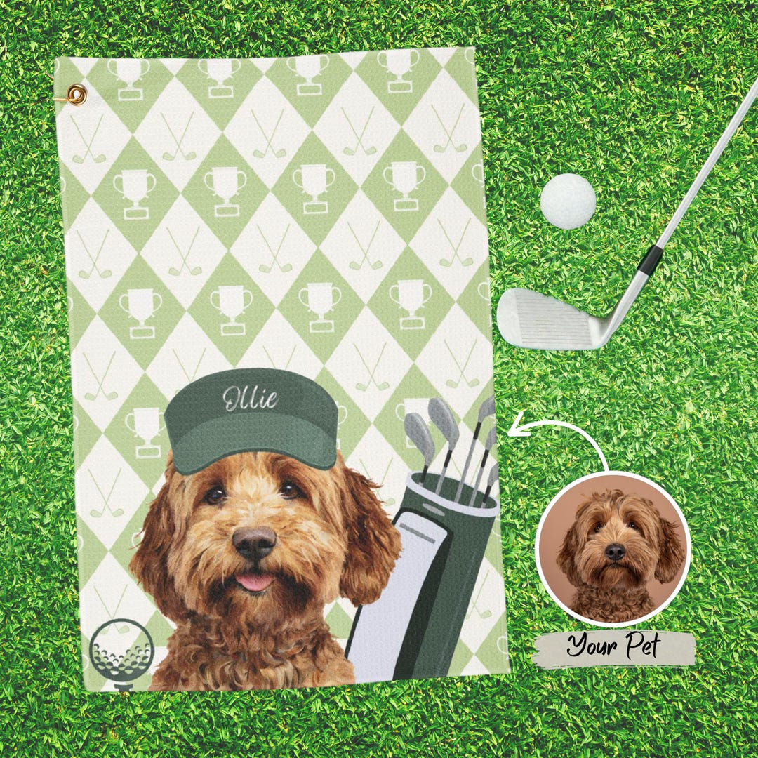 Custom Pet Golf Towel With Pet Photo Personalized Dog Name Golf Towel Custom Cat Golf Rag Golf ...