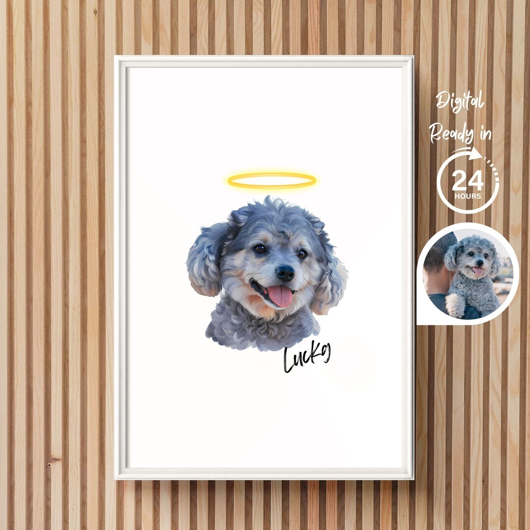 Personalized Pet Memorial Portrait With Halo Ring DIGITAL Pet Portrait ...